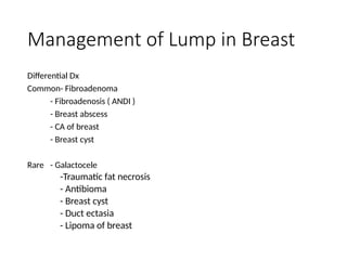 benign breast disease, causes, pathophysiology and management | PPTX