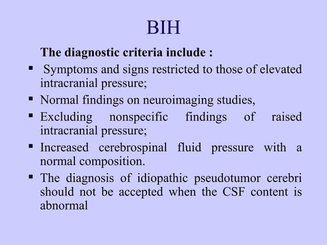 Benign intracranial hypertension by Dr.Syed Alam Zeb | PPT | Ear, Nose ...