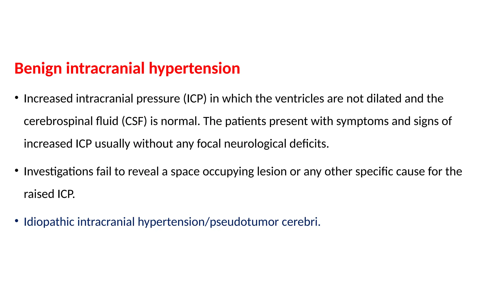 Benign intracranial hypertension in neurosurgery | PPTX