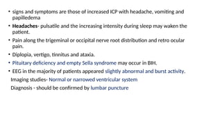 Benign intracranial hypertension in neurosurgery | PPTX