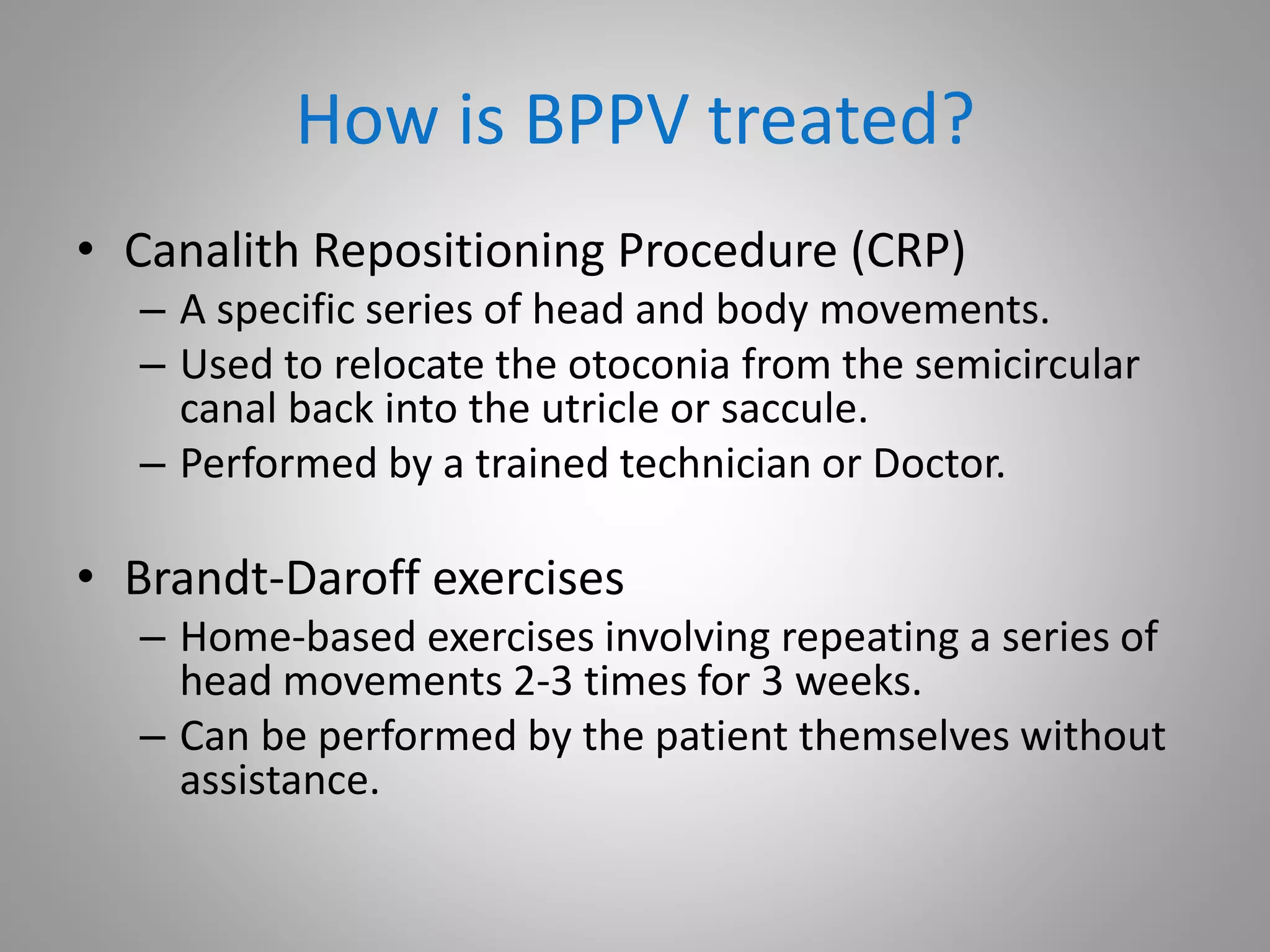 Benign Paroxysmal Positional Vertigo (BPPV) | PPTX