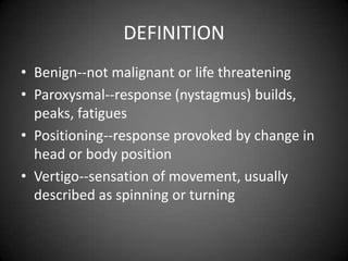Benign proxysmal positional vertigo | PPT