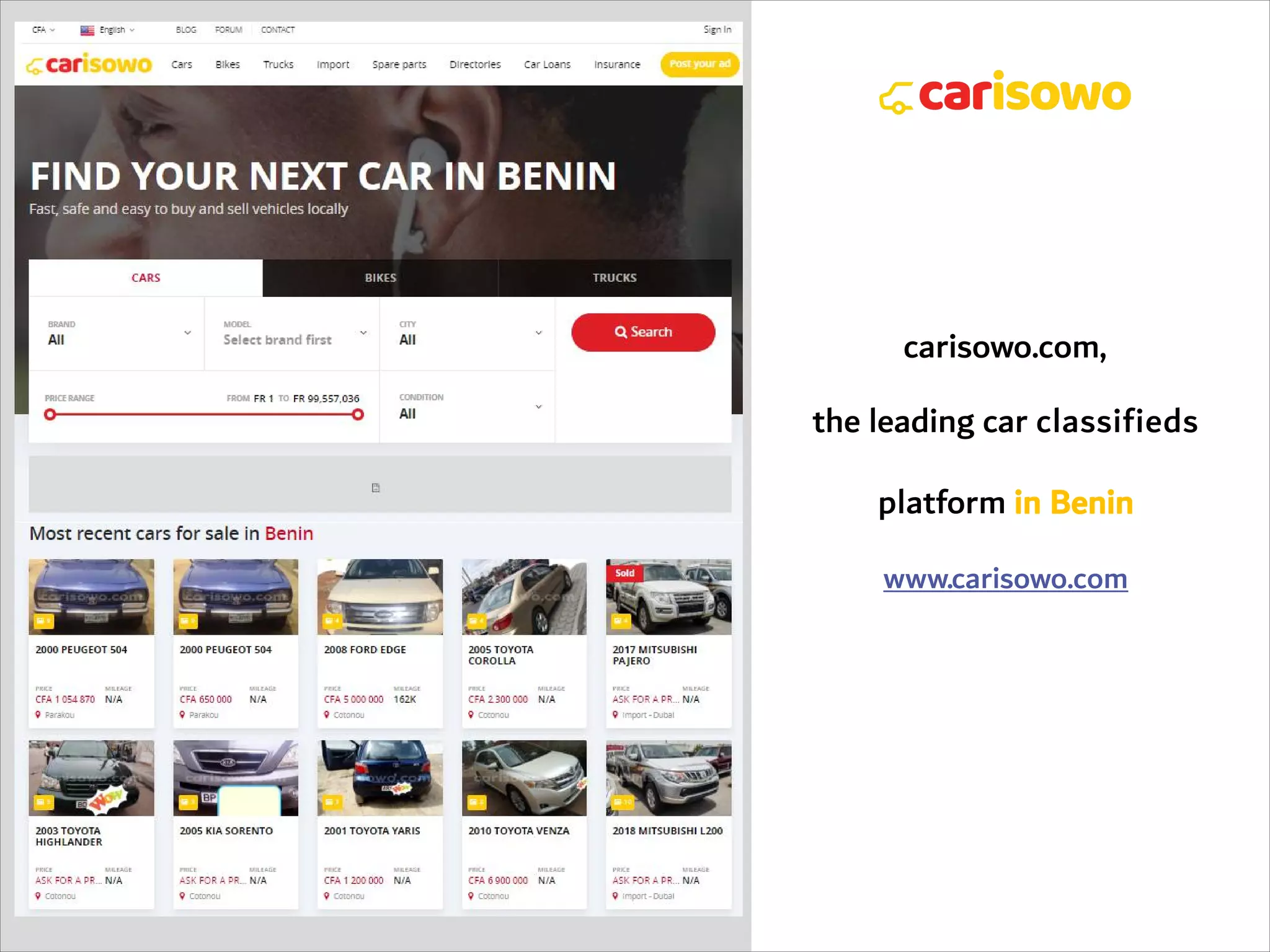 Buy cars in Benin with Carisowo.com