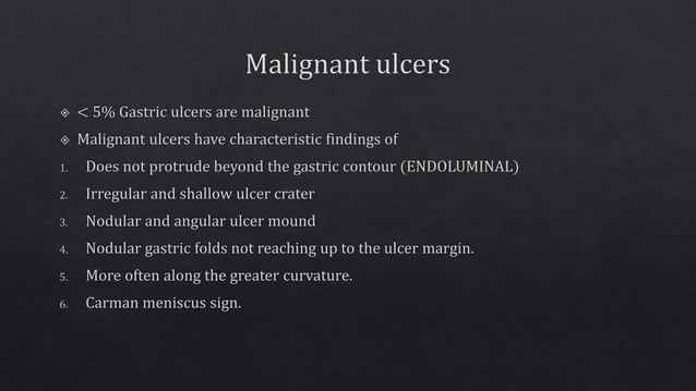 BENING AND MALIGANT GASTRIC ULCERS- Barium meal findings.pptx