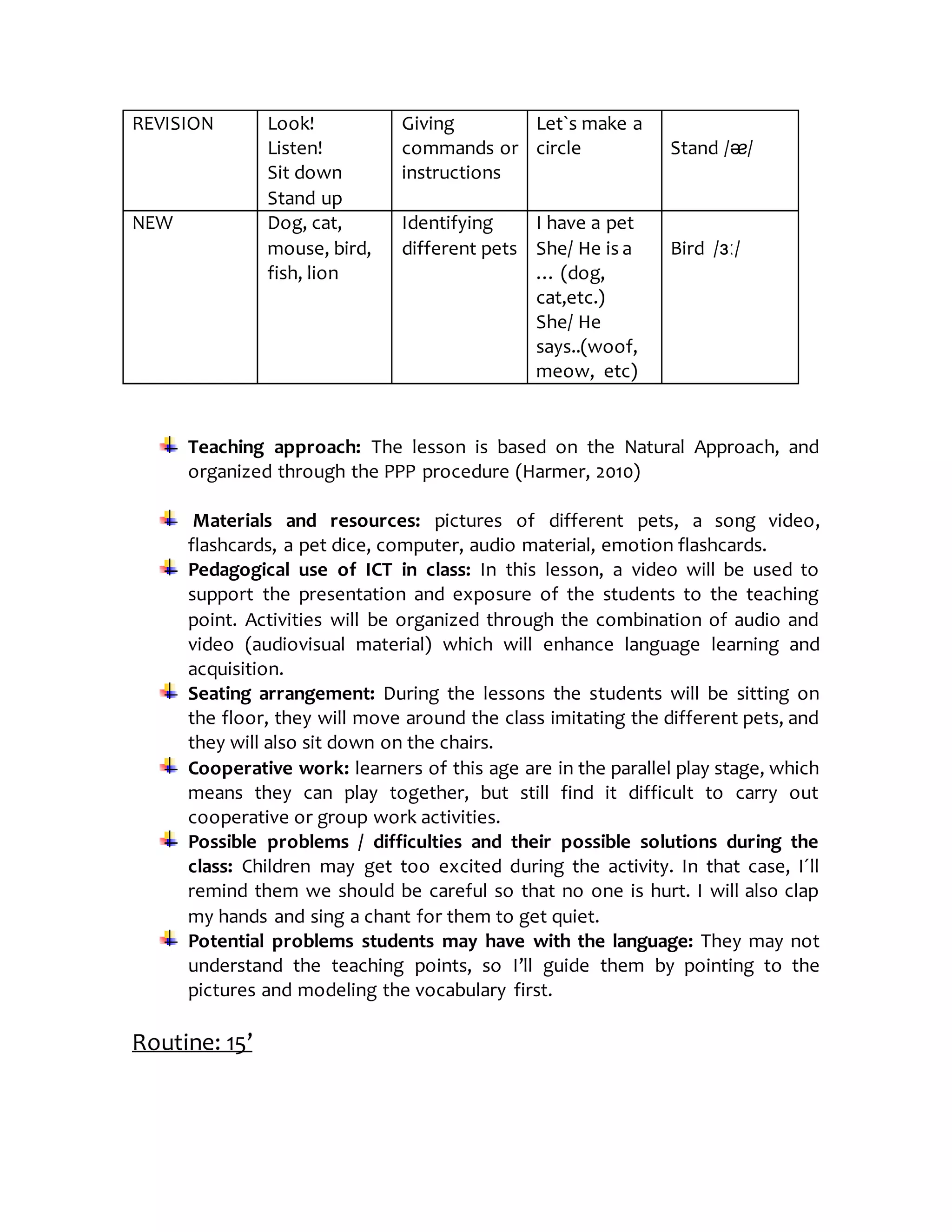 Lesson Plan Kindergarten - Class 1 | DOCX