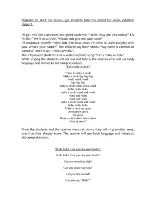 Lesson Plan Kindergarten - Class 1 | DOCX