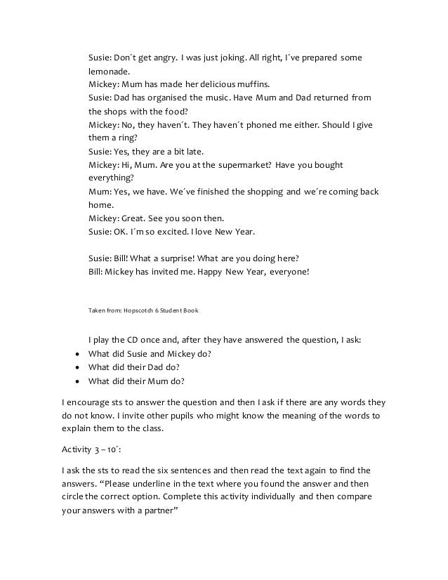 Lesson Plan Primary School. Class 1. Jimena Benito