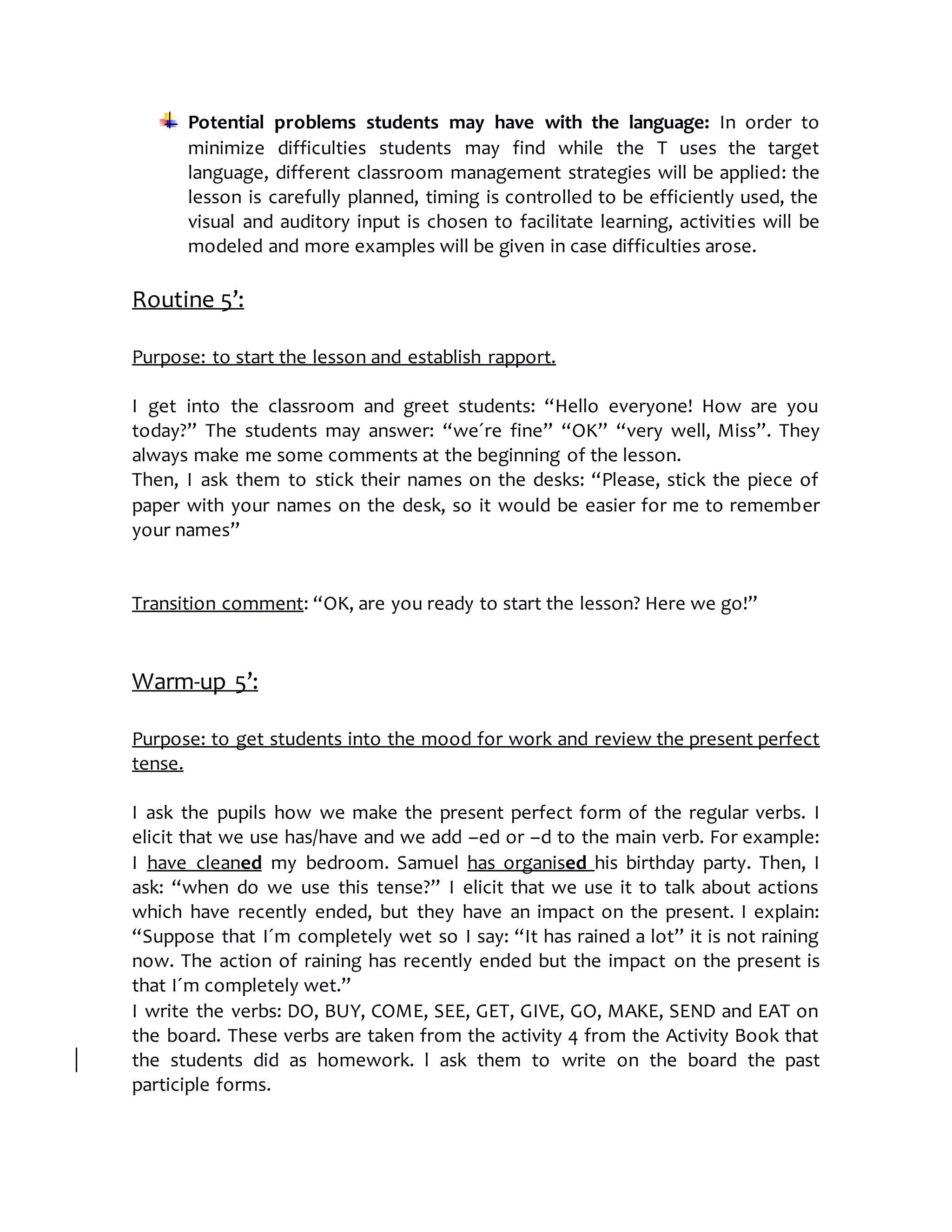 Lesson Plan Primary School. Class 2 | DOCX