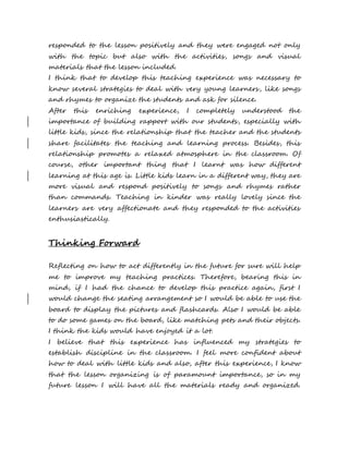 Kindergarten Final Reflection. Jimena Benito | PDF