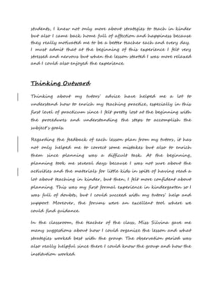 Kindergarten Final Reflection. Jimena Benito | PDF