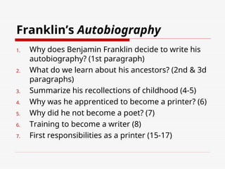 Benjamin Franklin's Autobiography and historical context.ppt