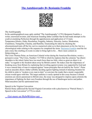 Benjamin Franklin As An Appreciate Historical Figure | PDF