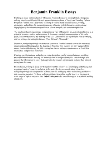 Benjamin Franklin Essays | PDF
