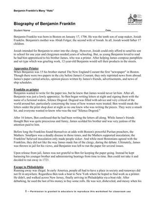 Benjamin franklin's Biography | PDF