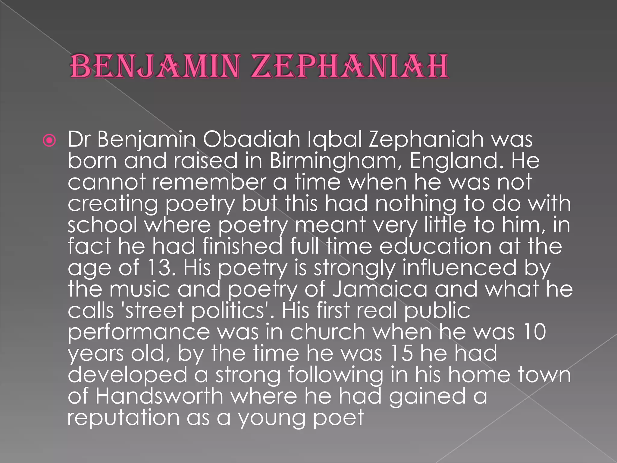 Benjamin zephaniah | PPTX