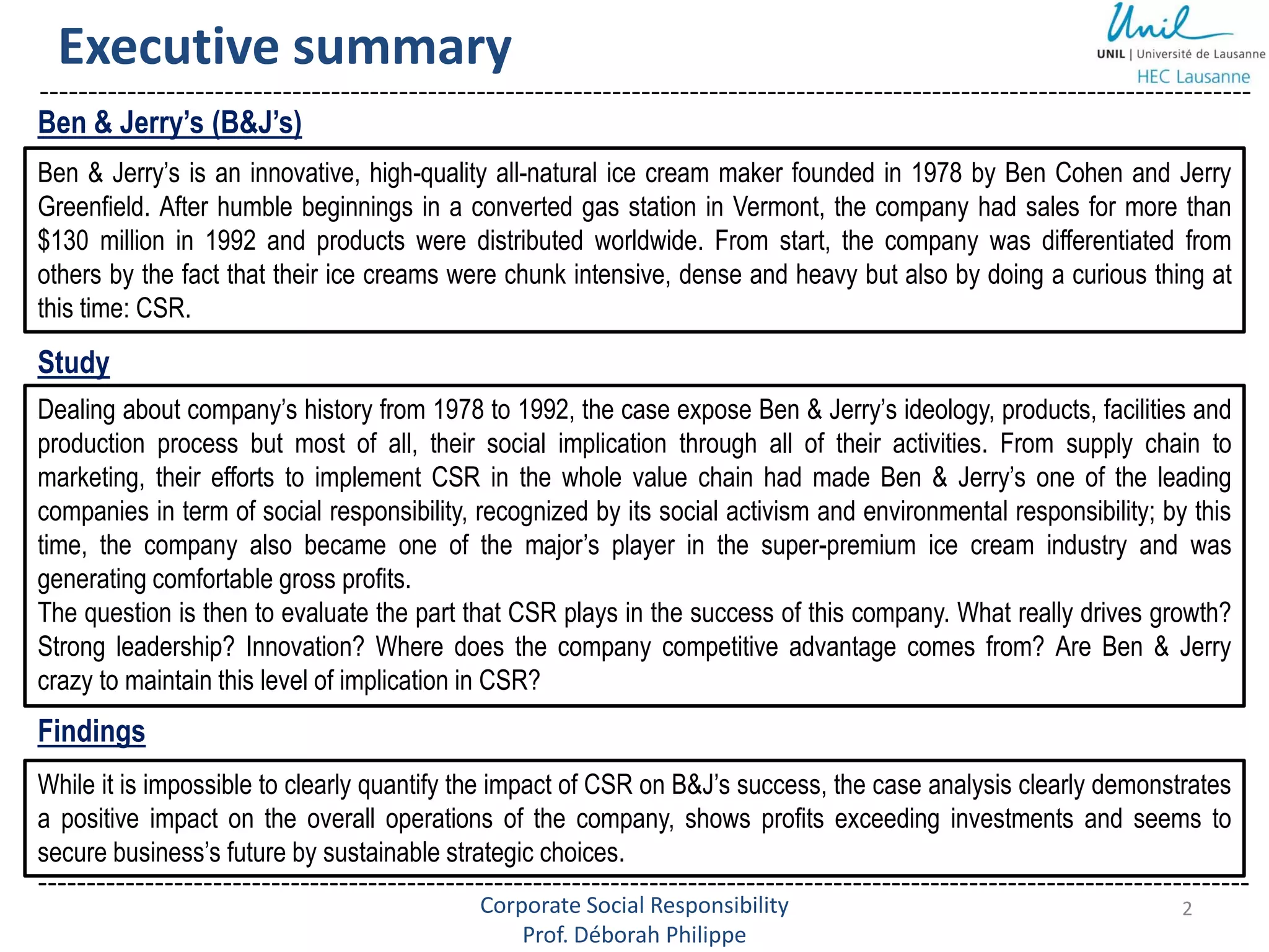 Ben&jerry's CSR case study Michel de Marsano | PDF