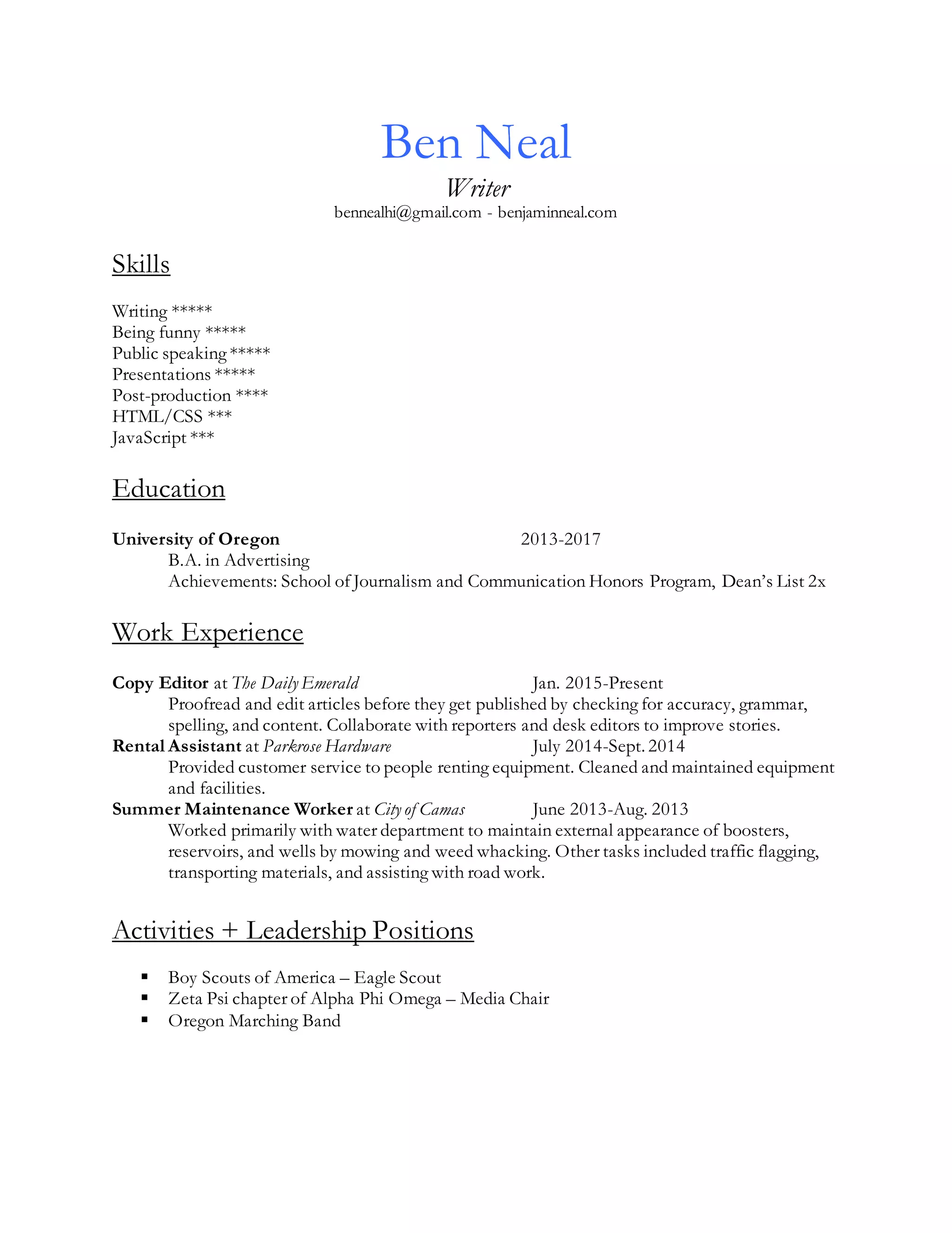 Ben neal resume | DOCX