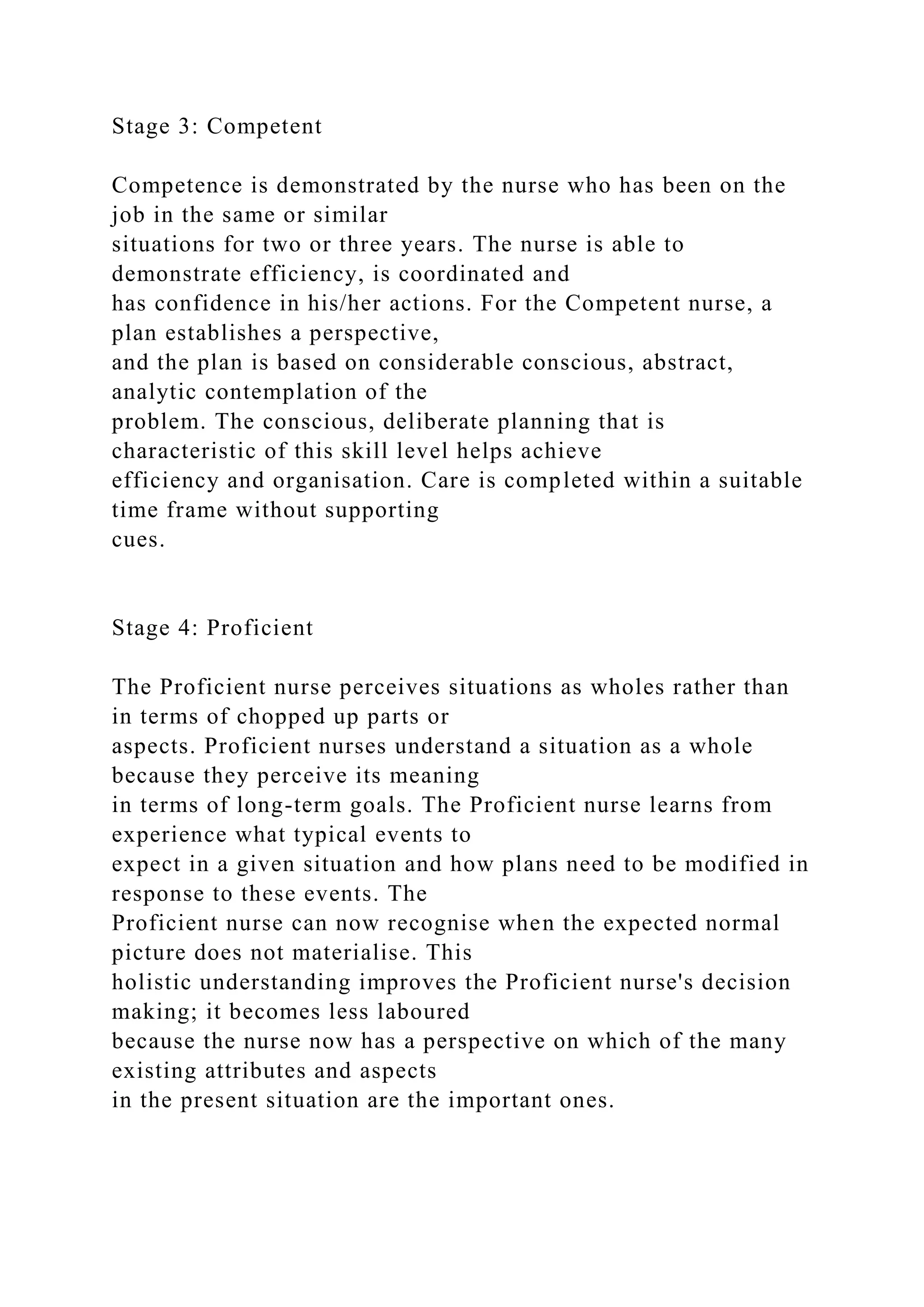 Benner’s stages of clinical competence - NSW Health, NaMO - WO.docx