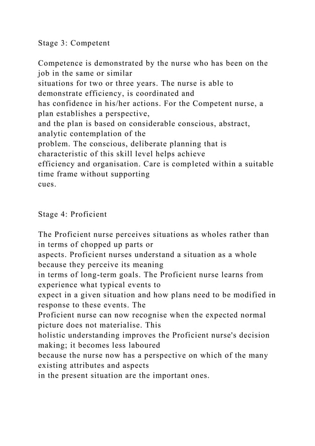 Benner’s stages of clinical competence - NSW Health, NaMO - WO.docx ...