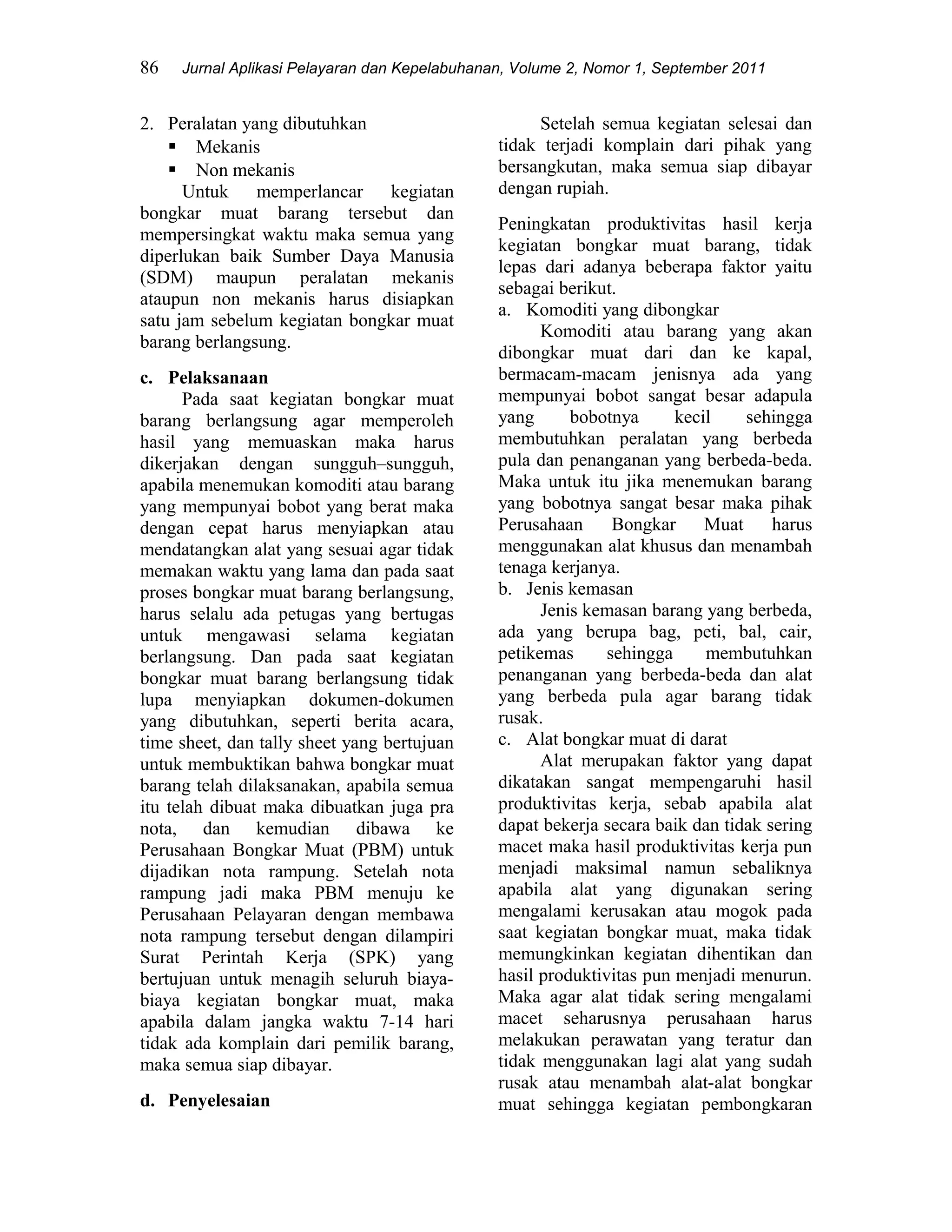 JURNAL PDP VOL 2 NO1 Benny Agus Setiono Operasional Bongkar Muat ...
