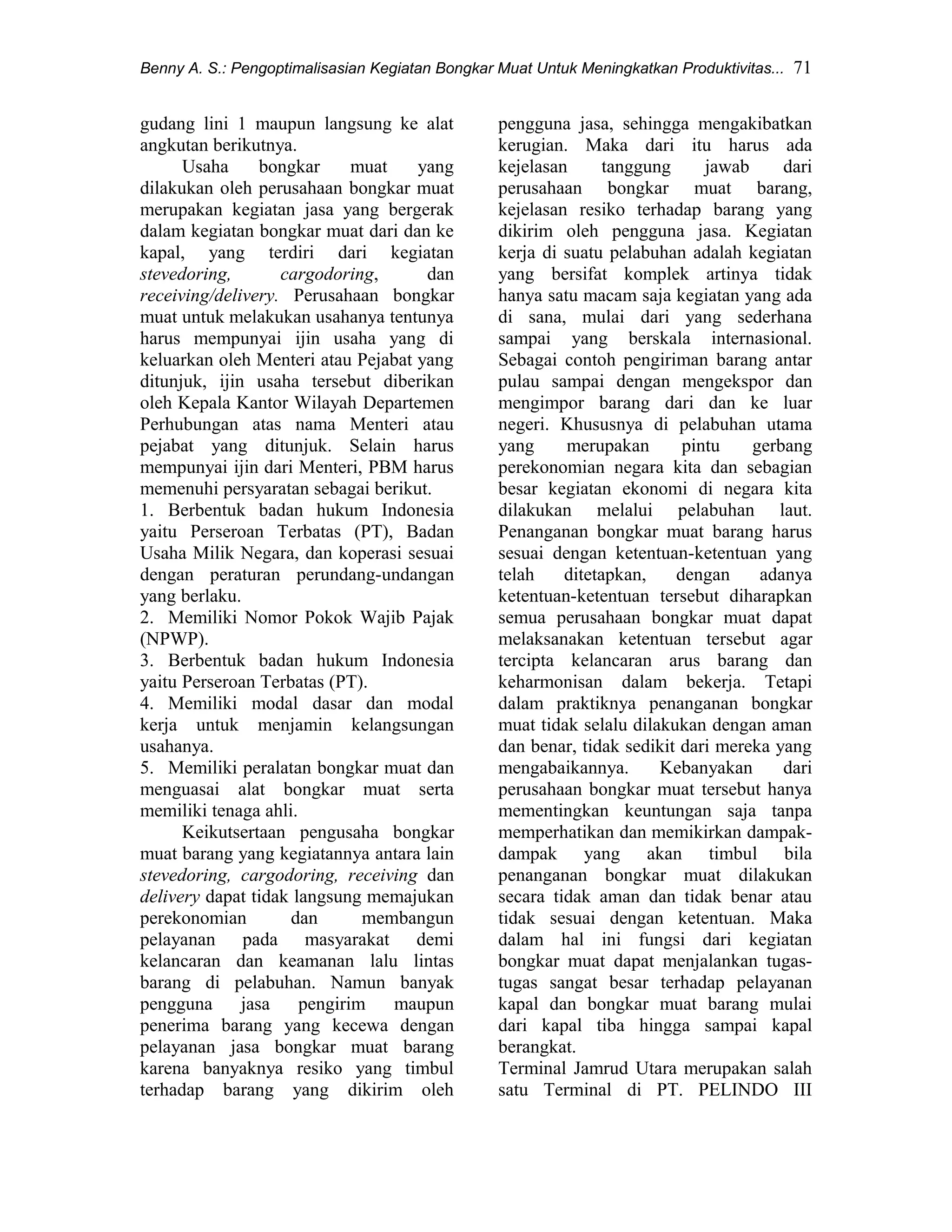 JURNAL PDP VOL 2 NO1 Benny Agus Setiono Operasional Bongkar Muat Terminal Jamrud Utara | PDF