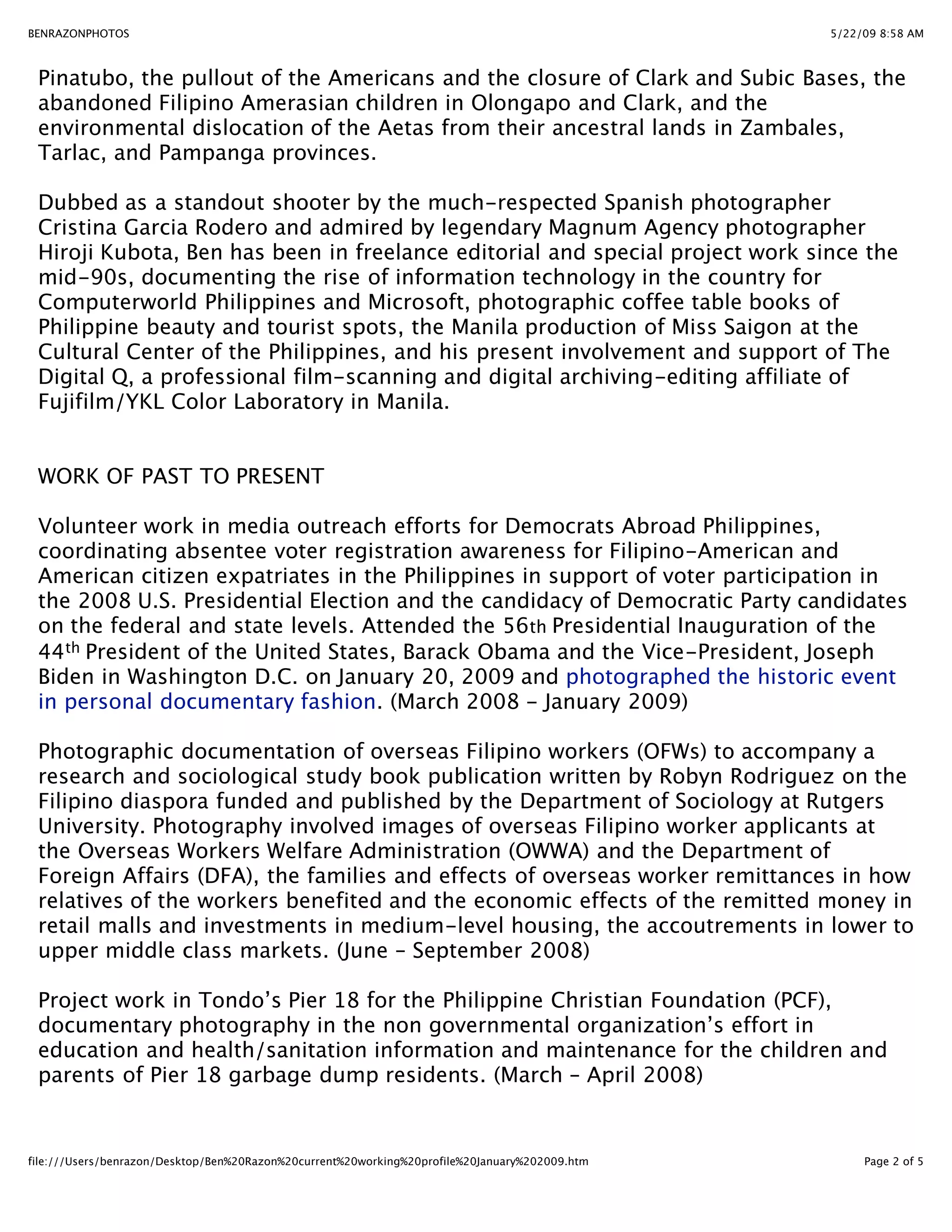 Ben Razon Current Working Profile January 2009 | PDF
