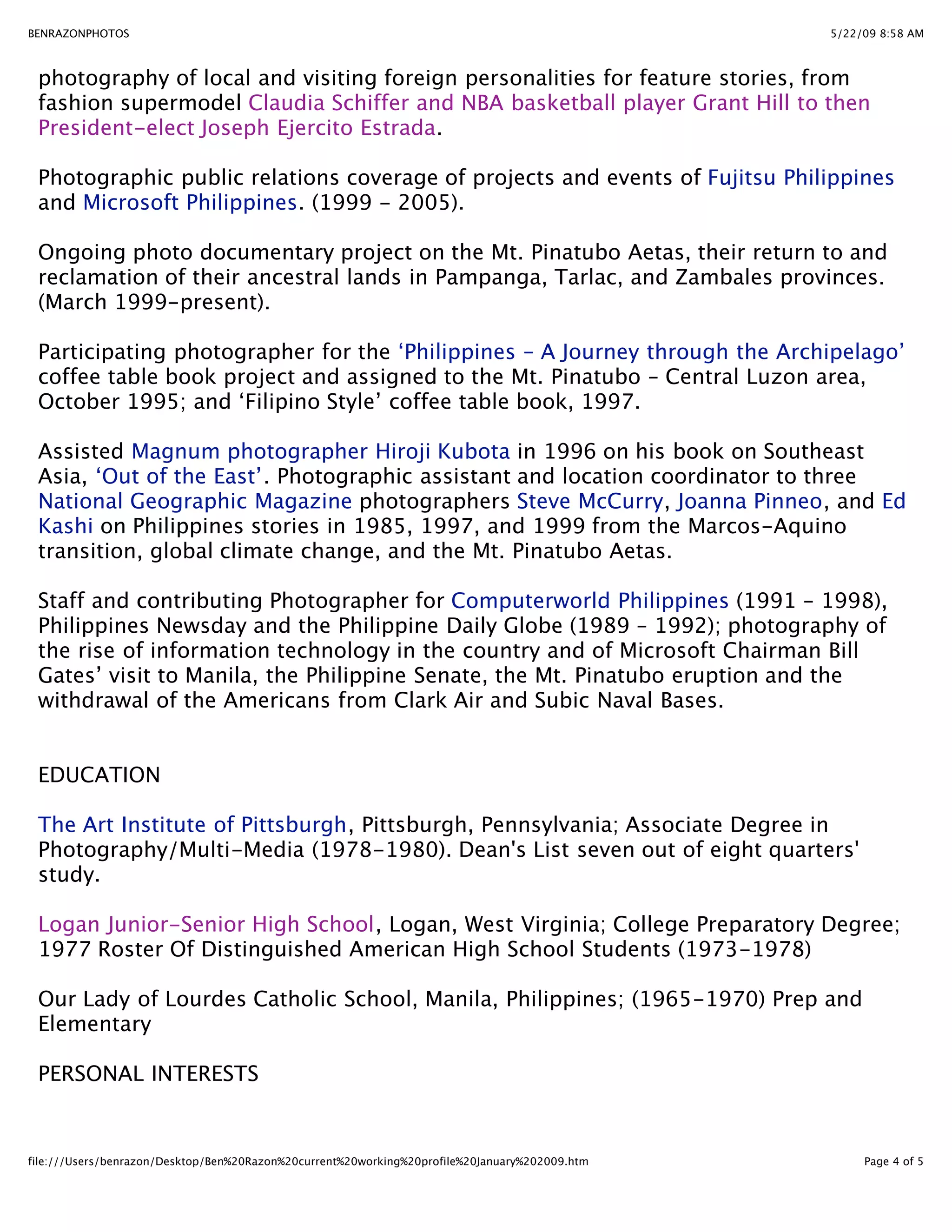 Ben Razon Current Working Profile January 2009 | PDF