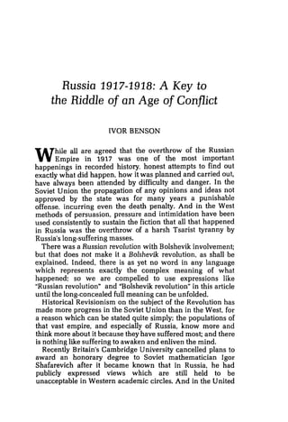 Benson, ivor russia 1917-1918 a key to the riddle of an age of conflict ...