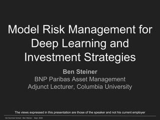 Model Risk Management for Deep Learning and Investment Strategies | PDF ...