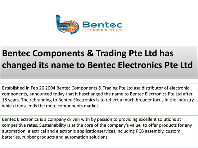 Bentec Components & Trading Pte Ltd has changed its name to Bentec ...