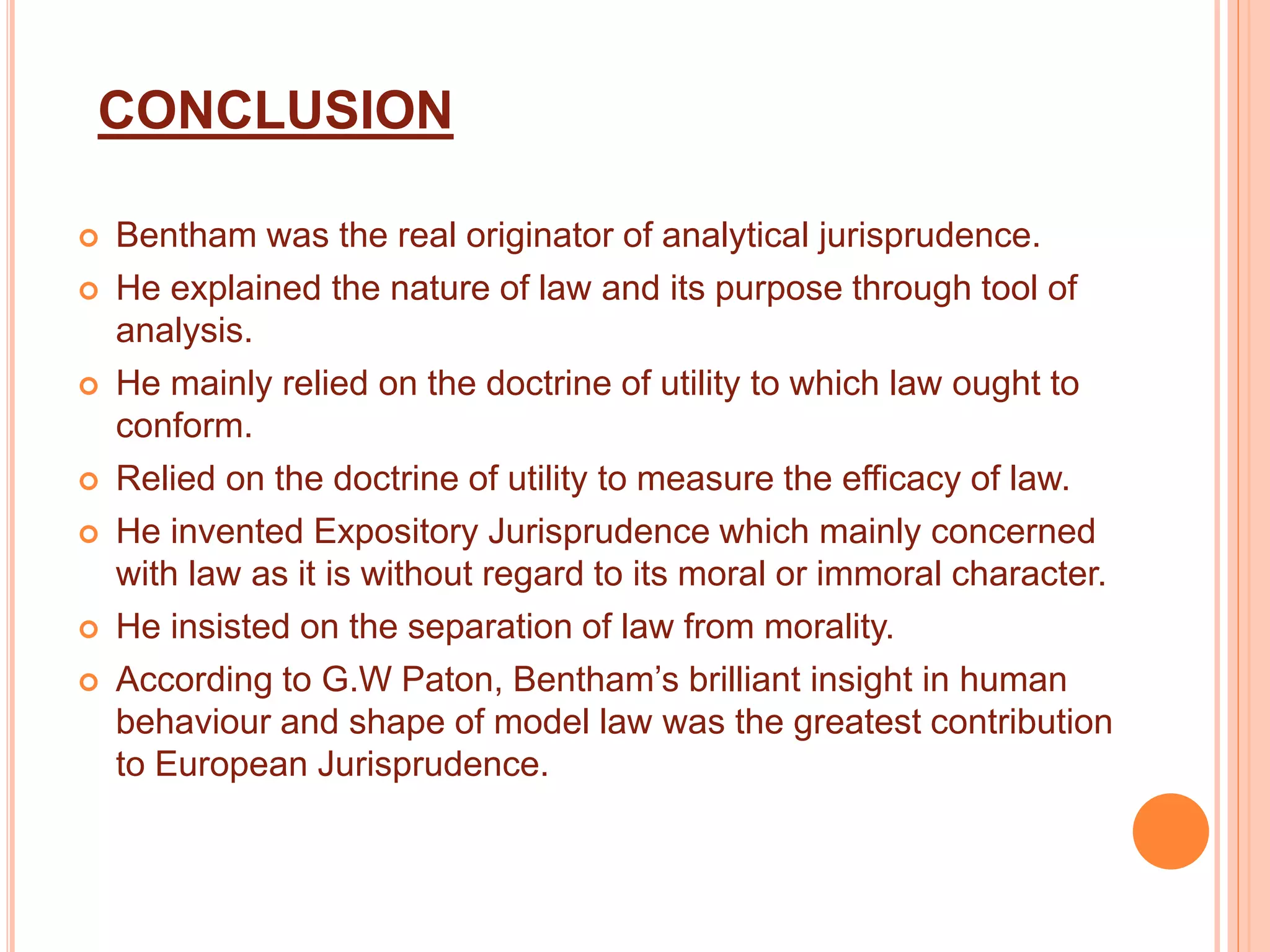 Bentham’s theory of law | PPTX