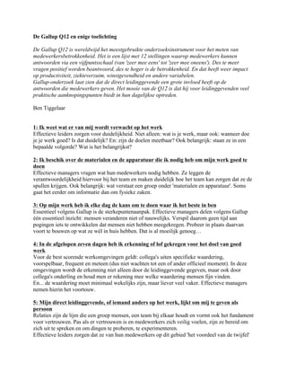 Ben tiggelaar toelichting bij de gallup q12 | PDF