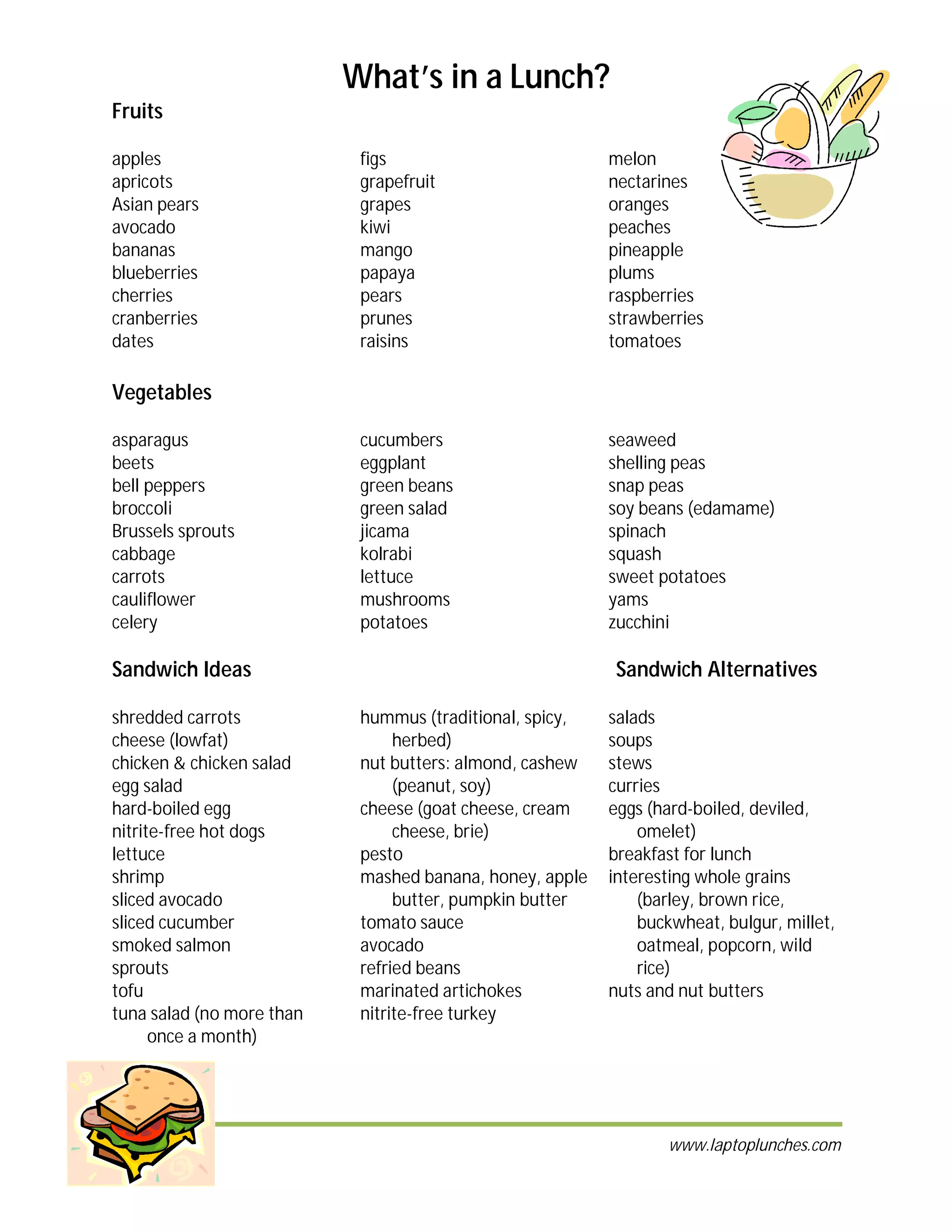 Bento Menu Worksheet by Laptop Lunches | PDF