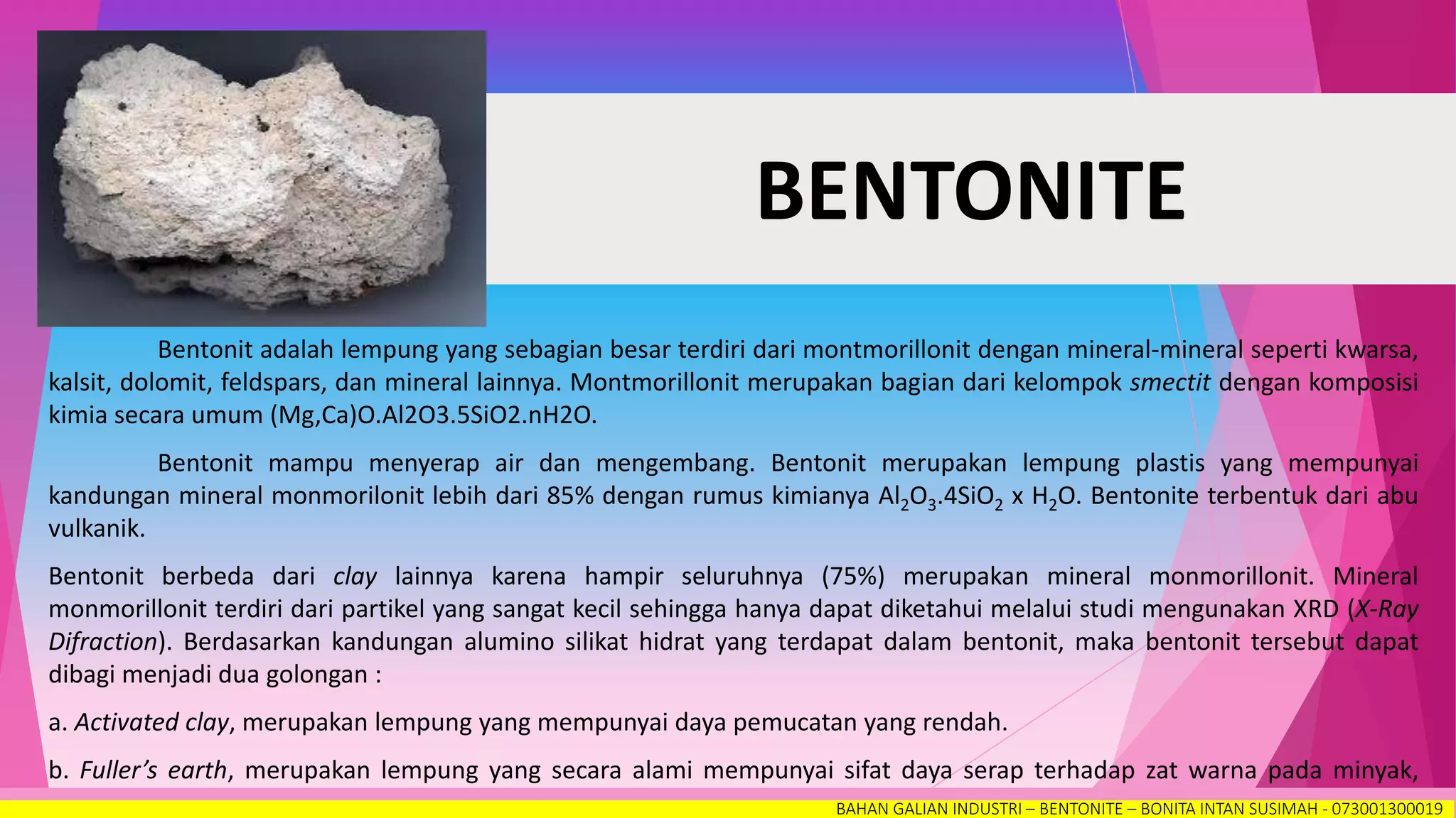 BENTONITE - BAHAN GALIAN INDUSTRI - BONITA | PDF