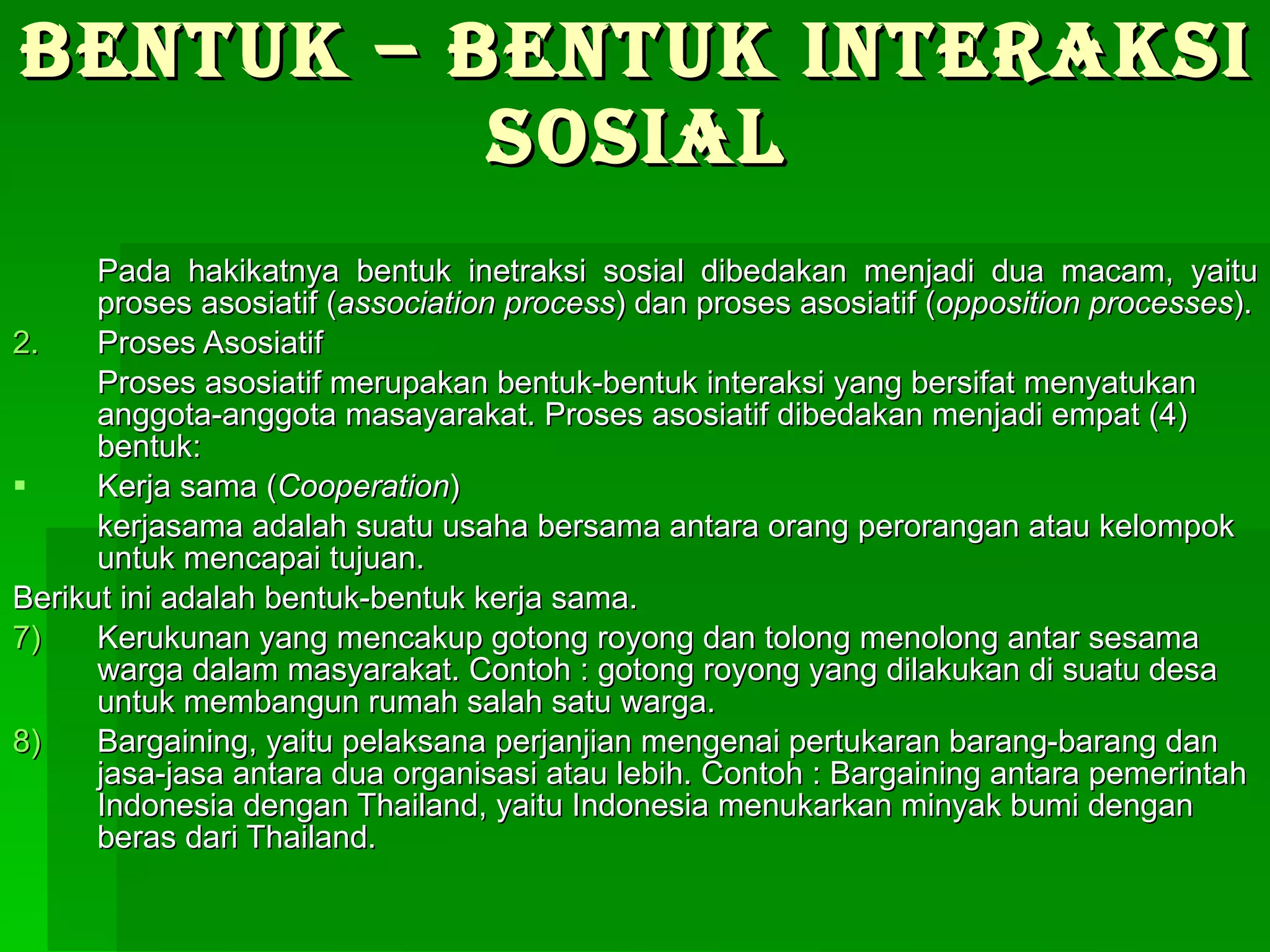 Bentuk bentuk interaksi sosial | PPT