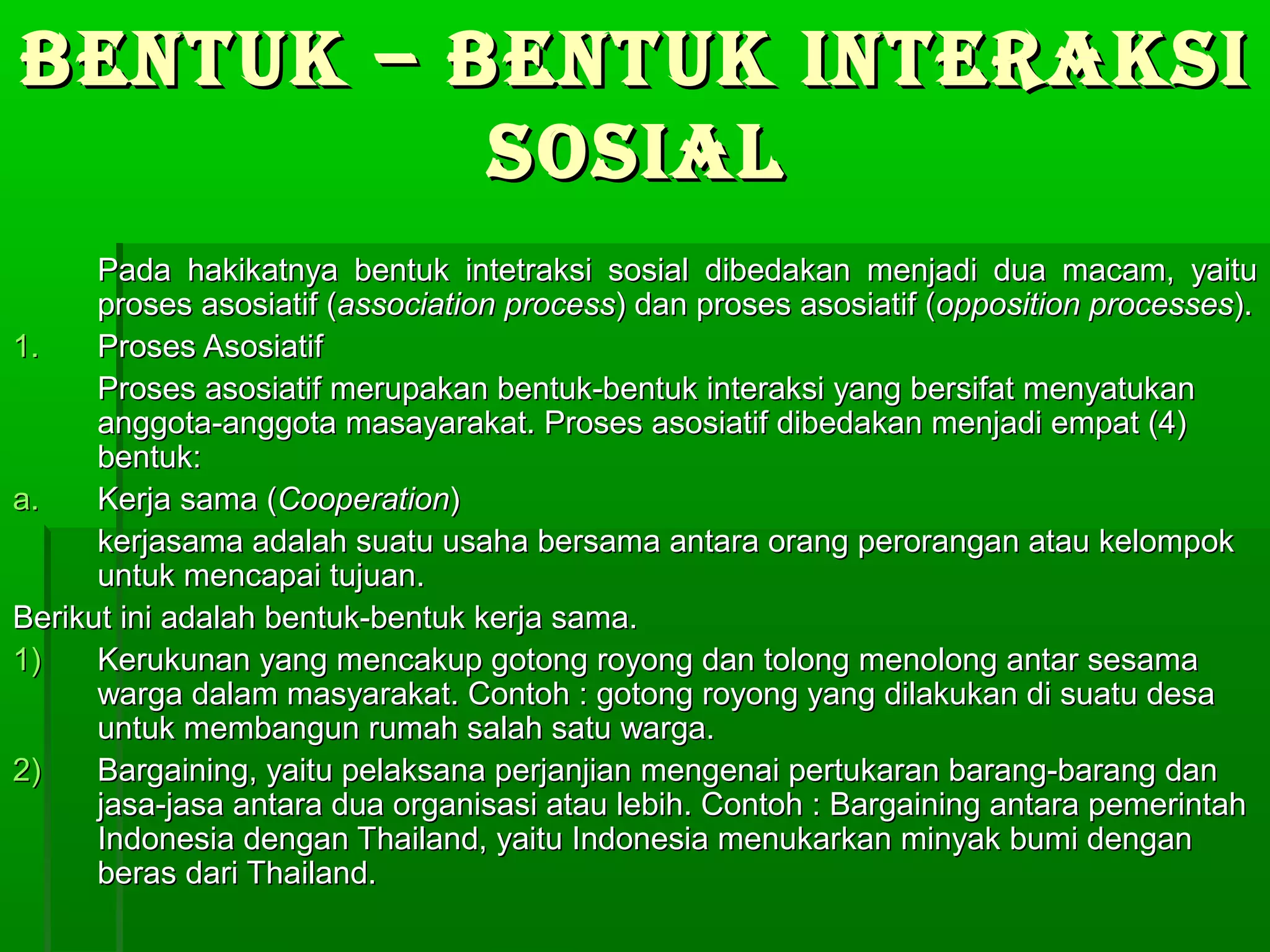 Bentuk bentuk interaksi sosial x | PPT