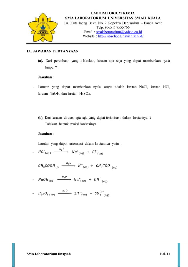 Percobaan Larutan Elektrolit Dan Non-Elektrolit | DOCX