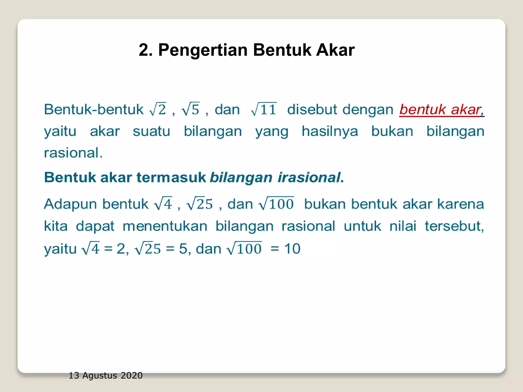 Bentuk akar kelas x | PPTX