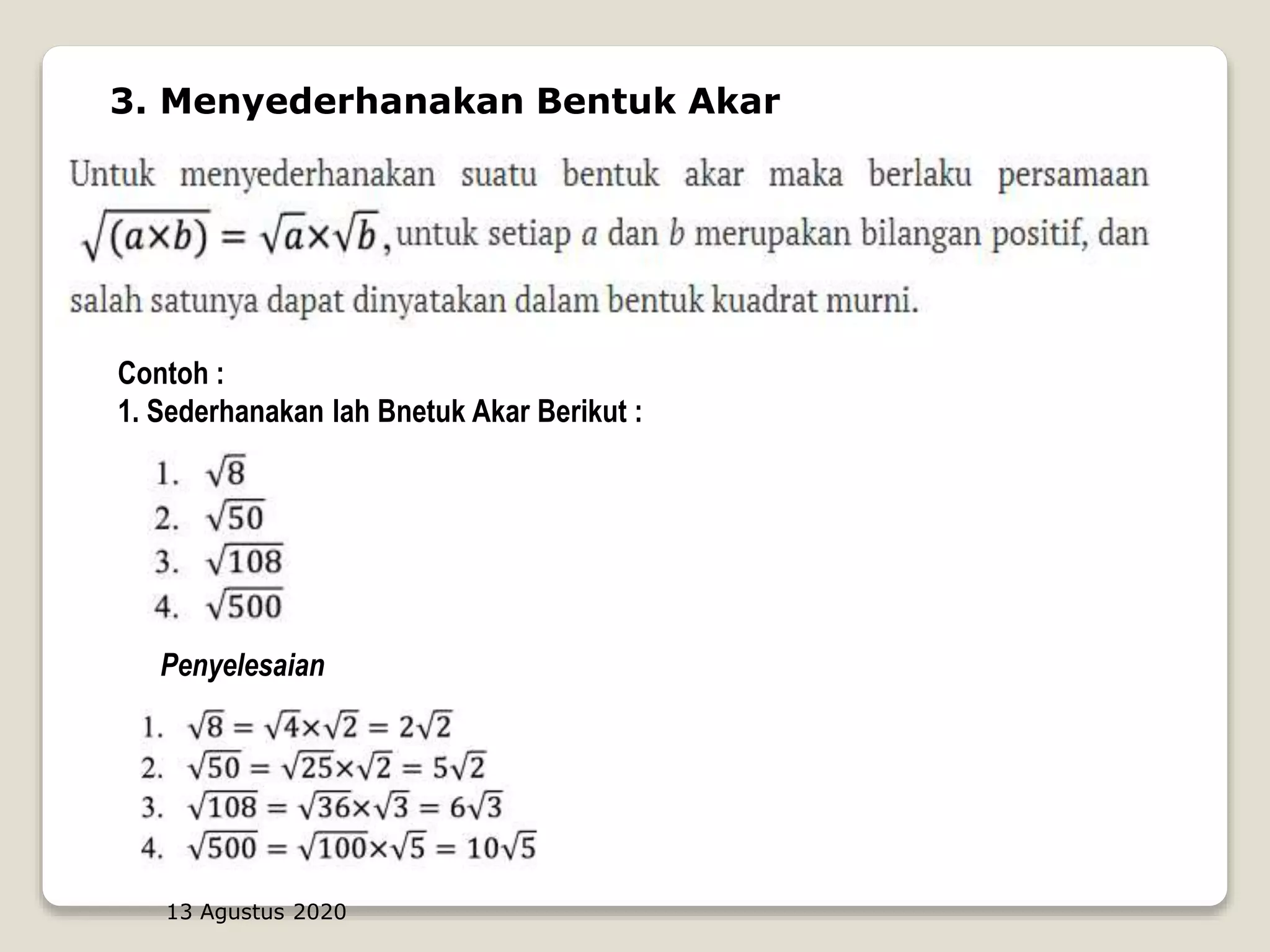Bentuk akar kelas x | PPTX