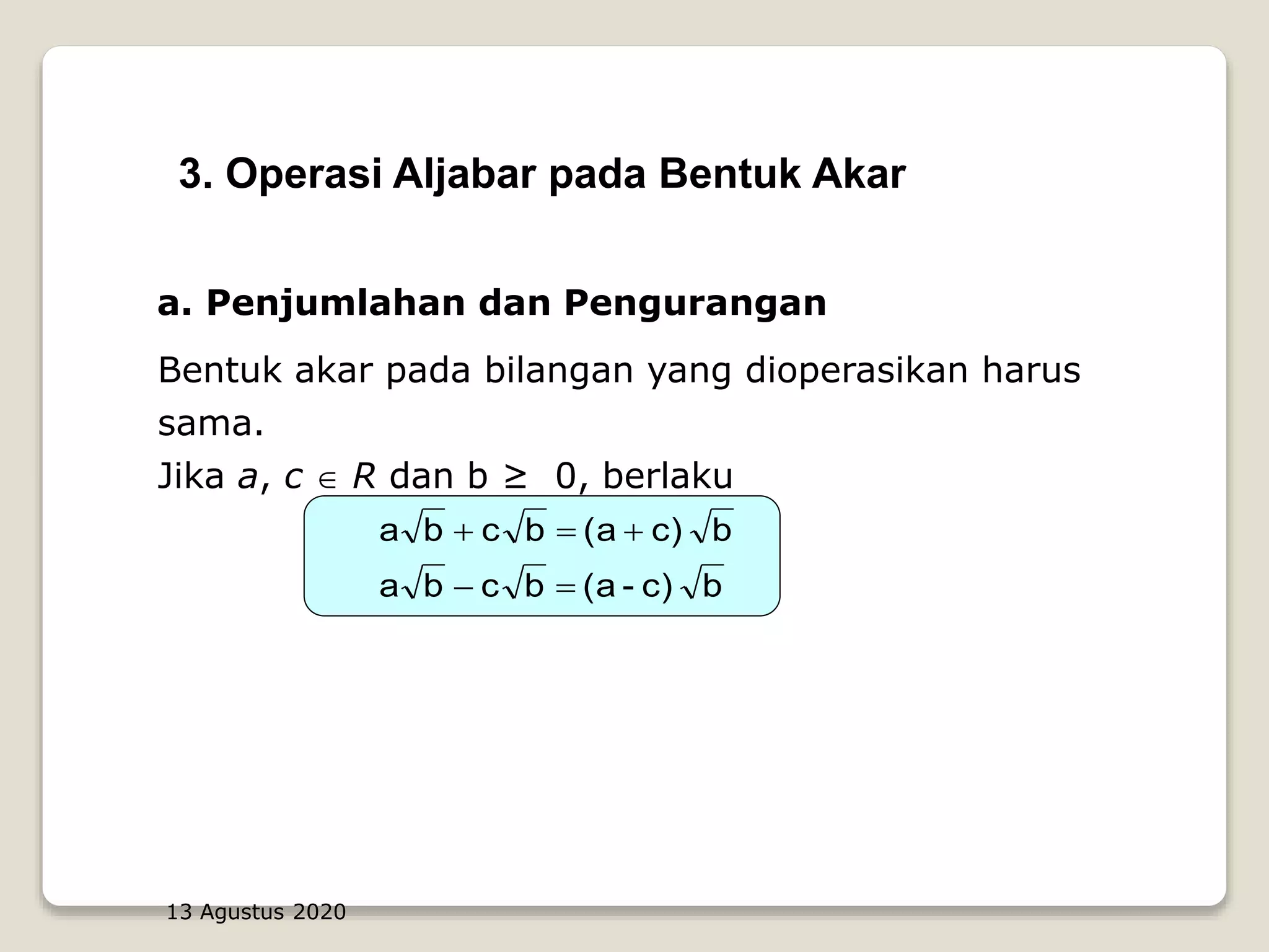 Bentuk akar kelas x | PPTX