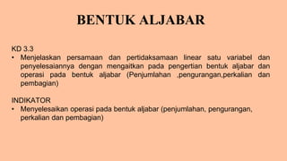 Matematika - Bentuk Aljabar | PPTX