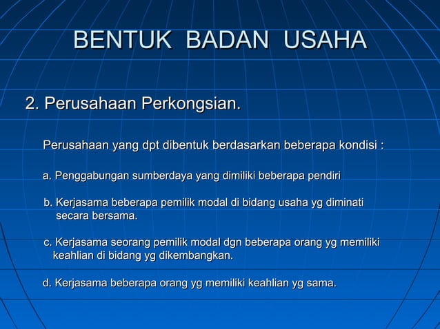 Bentuk badan usaha dan Perkembangannya | PPT