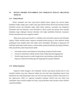 Bentuk hirarki pentadbiran dan perkaitan dengan organisasi sekolah ...