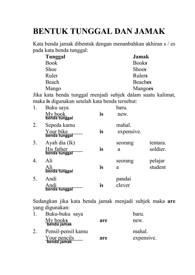 Bentuk jamak dan tunggal | PDF