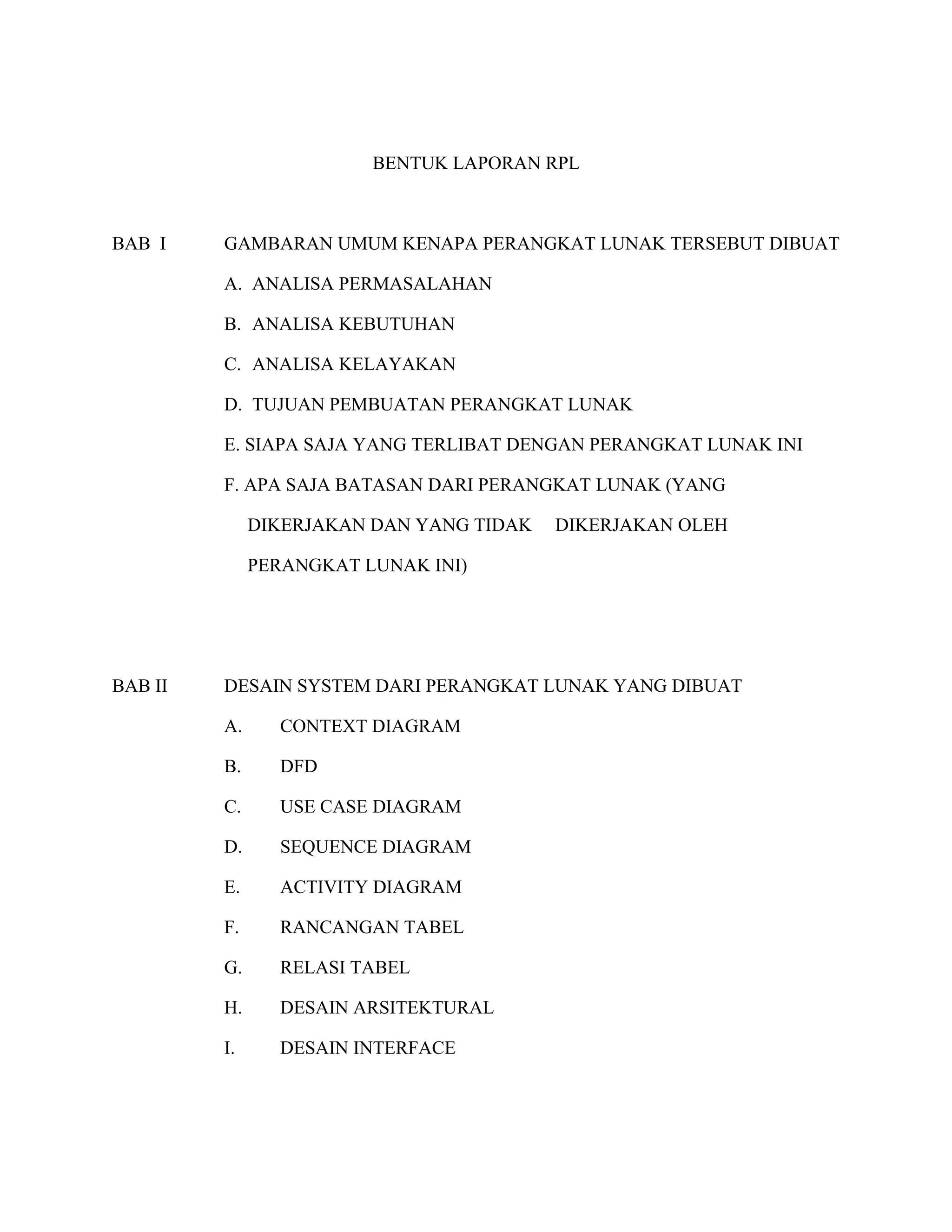 Bentuk laporan rpl | DOC