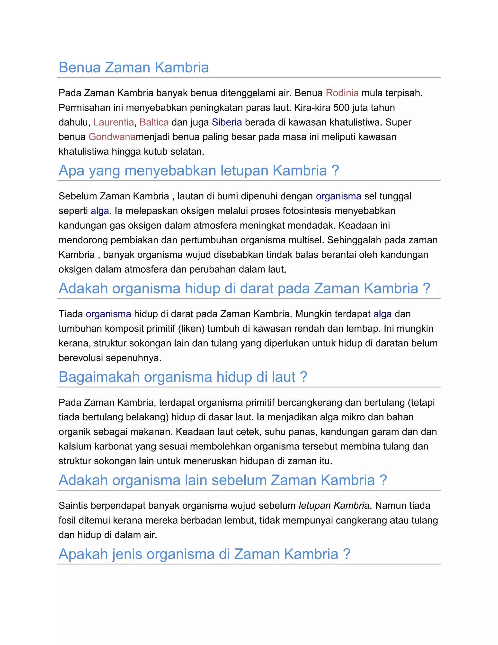 Benua zaman kambria | DOCX