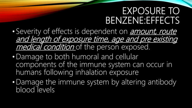 Benzene ppt | PPTX | Lung and Respiratory Health | Diseases and Conditions