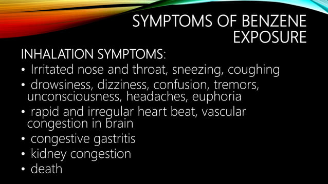 Benzene ppt | PPTX | Lung and Respiratory Health | Diseases and Conditions