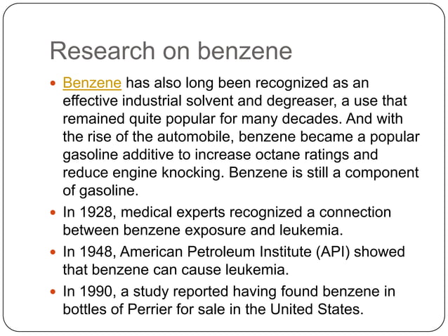 25 Industries which use Benzene, also used in carbonated drinks | PPTX