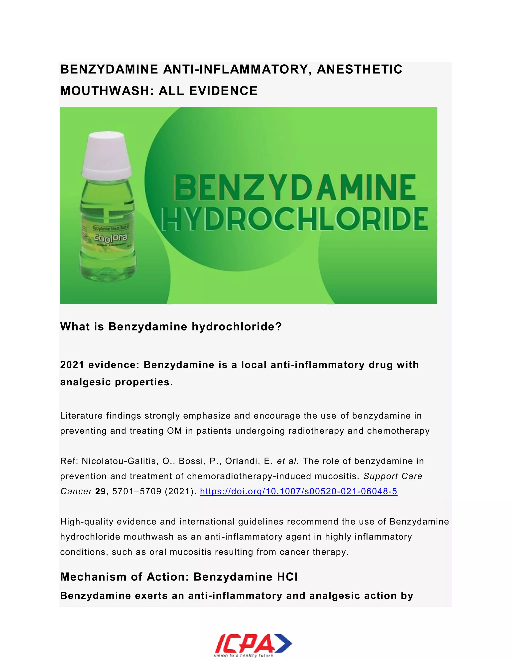 Benzydamine anti-inflammatory, anesthetic mouthwash: all evidence ...